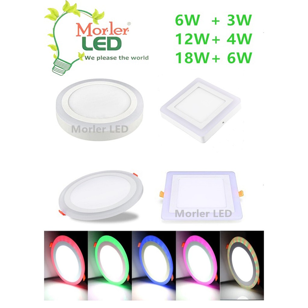Blue / Yellow 3 color / modes Panel Downlight 6W+3W / 12W+4W / 18W+6W ...