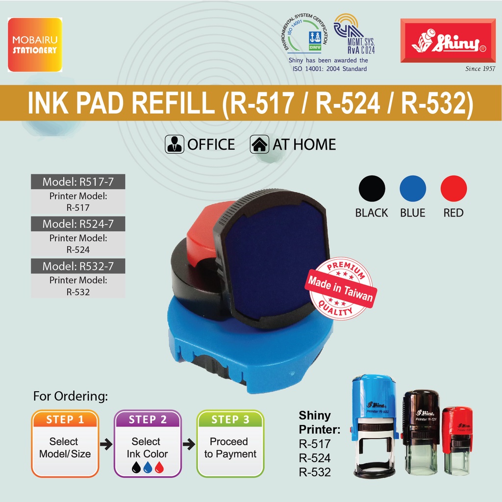 Ink Pad/Cartridges Refill for Round Self Inking Stamps - Shiny Round Printer R-517 / R-524 / R ...