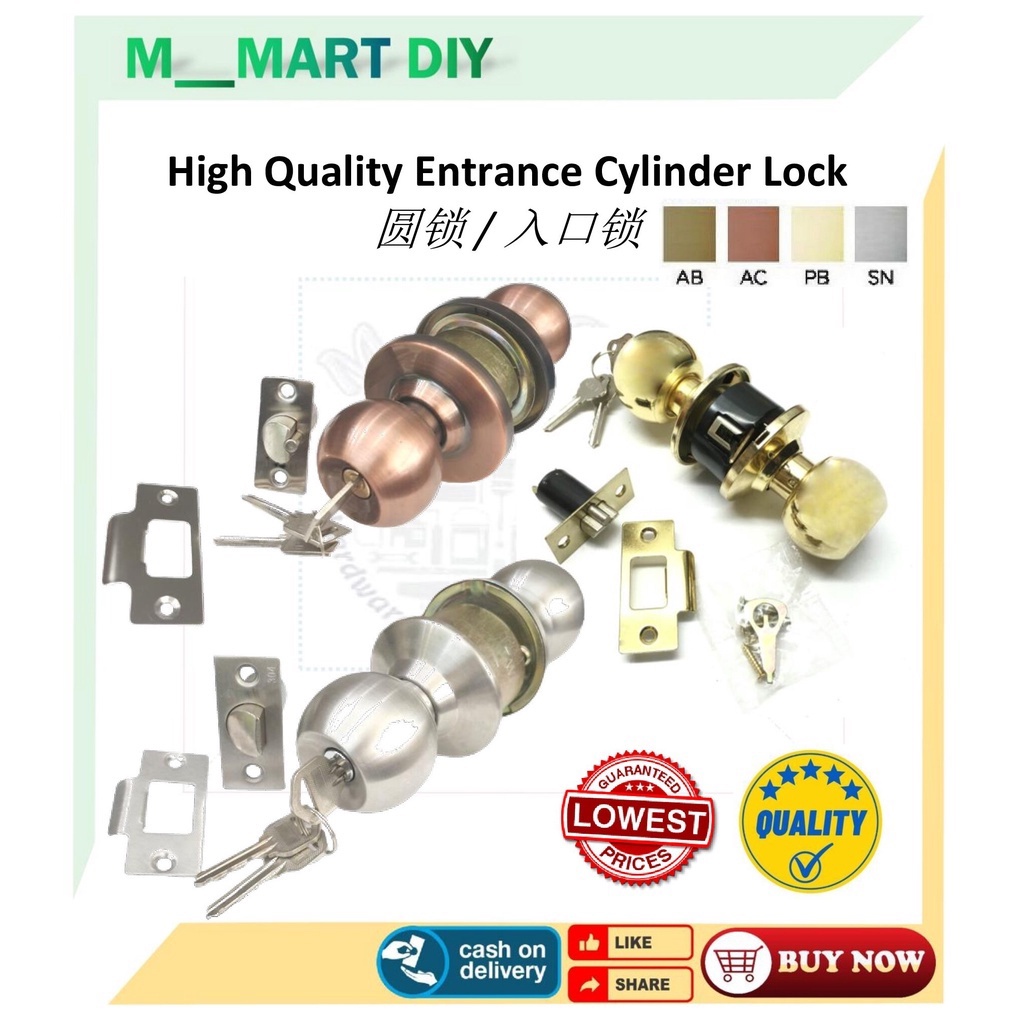 DIY Cylinder Door Lock Set SS / AC / PB / AB For House Cylindrical Door ...