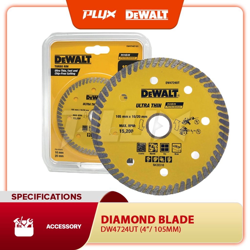 DEWALT DW4724UT-B1 4" / 105mm x 16 / 20mm 15022Rpm Turbo Rim Ultra Thin ...