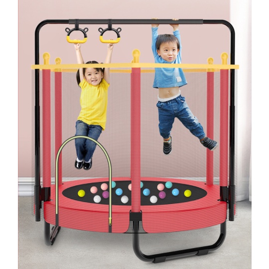 RED Trampoline with Handrail Enclosure Net Zipper Jumping Mat Chilren's ...