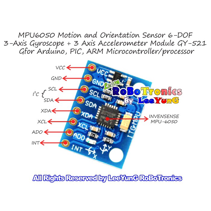 Motion Sensor GY-521 MPU-6050 6DOF Accelerometer Gyroscope Arduino Module Vibration Sense ...