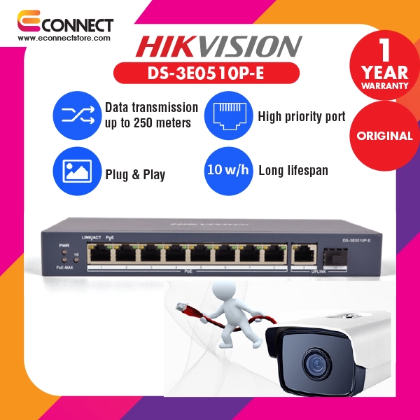 HIKVISION Network Switch DS-3E0510P-E 8-Port Gigabit Unmanaged PoE ...