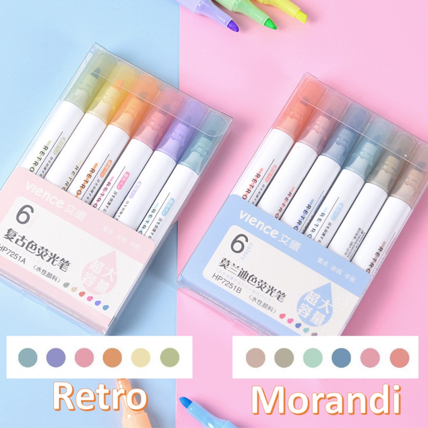 🇲🇾 Ready Stock 6pcs Morandi Retro Color Highlighter Pen Eye Protection ...