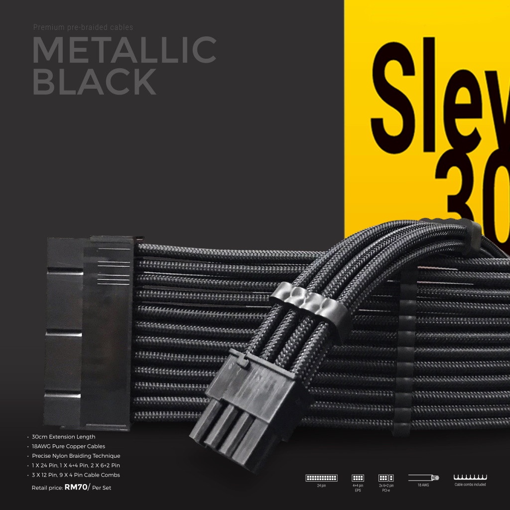 Aigo darkFlash SLEV.30 Premium Pre-Braided 18AWG PSU Sleeved Extension ...