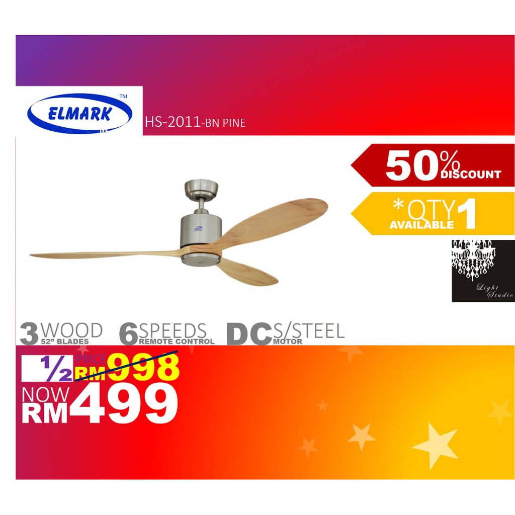 ELMARK REMOTE CONTROL DC CEILING FAN (HS-2011 BN PINE) DESIGN FAN ...