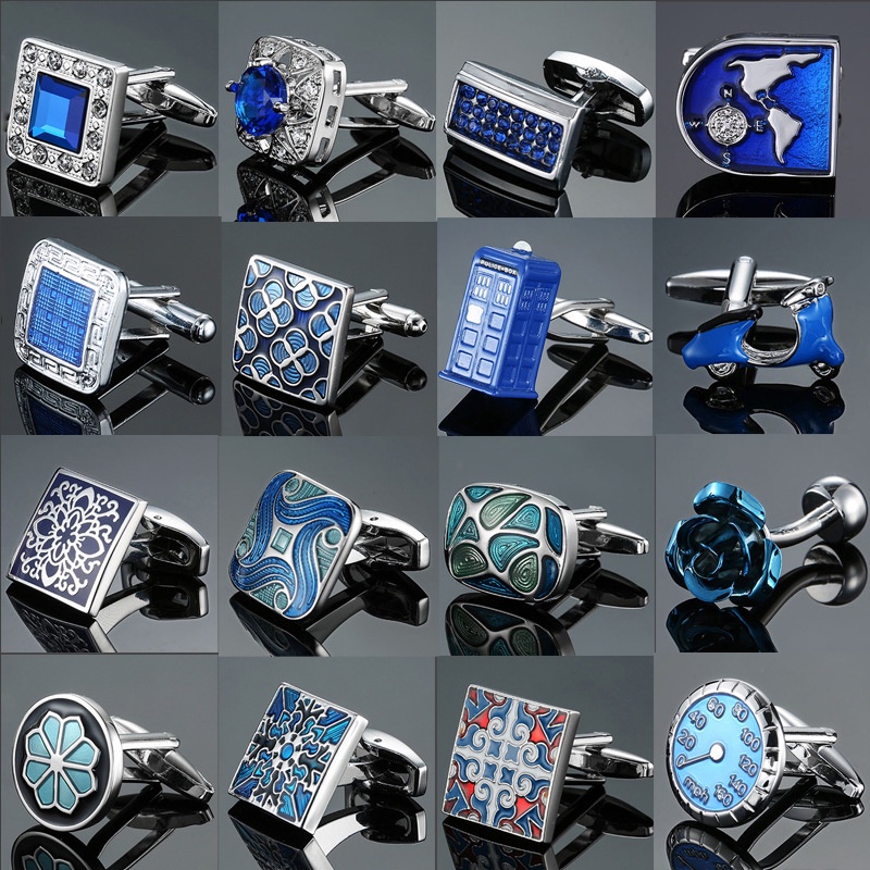 【NF】Luxury Green Cufflinks for Mens Blue Crystal Men's Cufflink Vintage ...