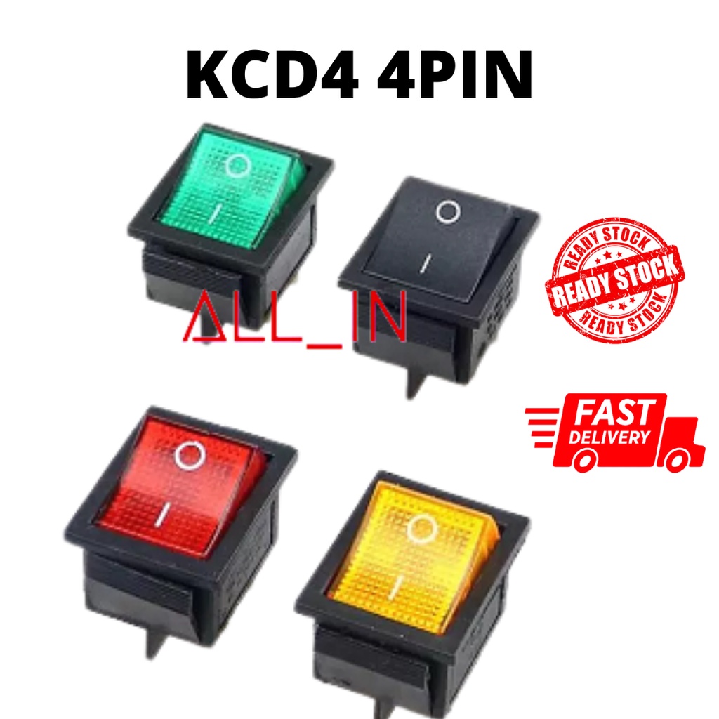 (1pc) KCD4 4pin / 4 Terminal Ac250v 15a On Off Rocker Switch | Shopee ...
