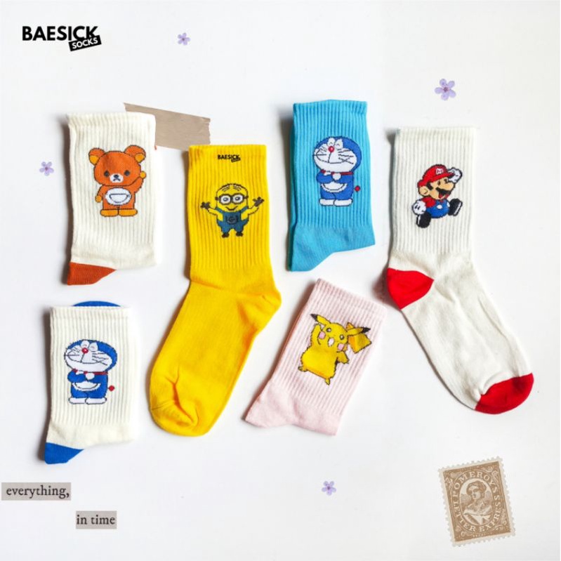 BA Cartoon Characters Crew Socks Cotton Breathable Pikachu, Doraemon ...