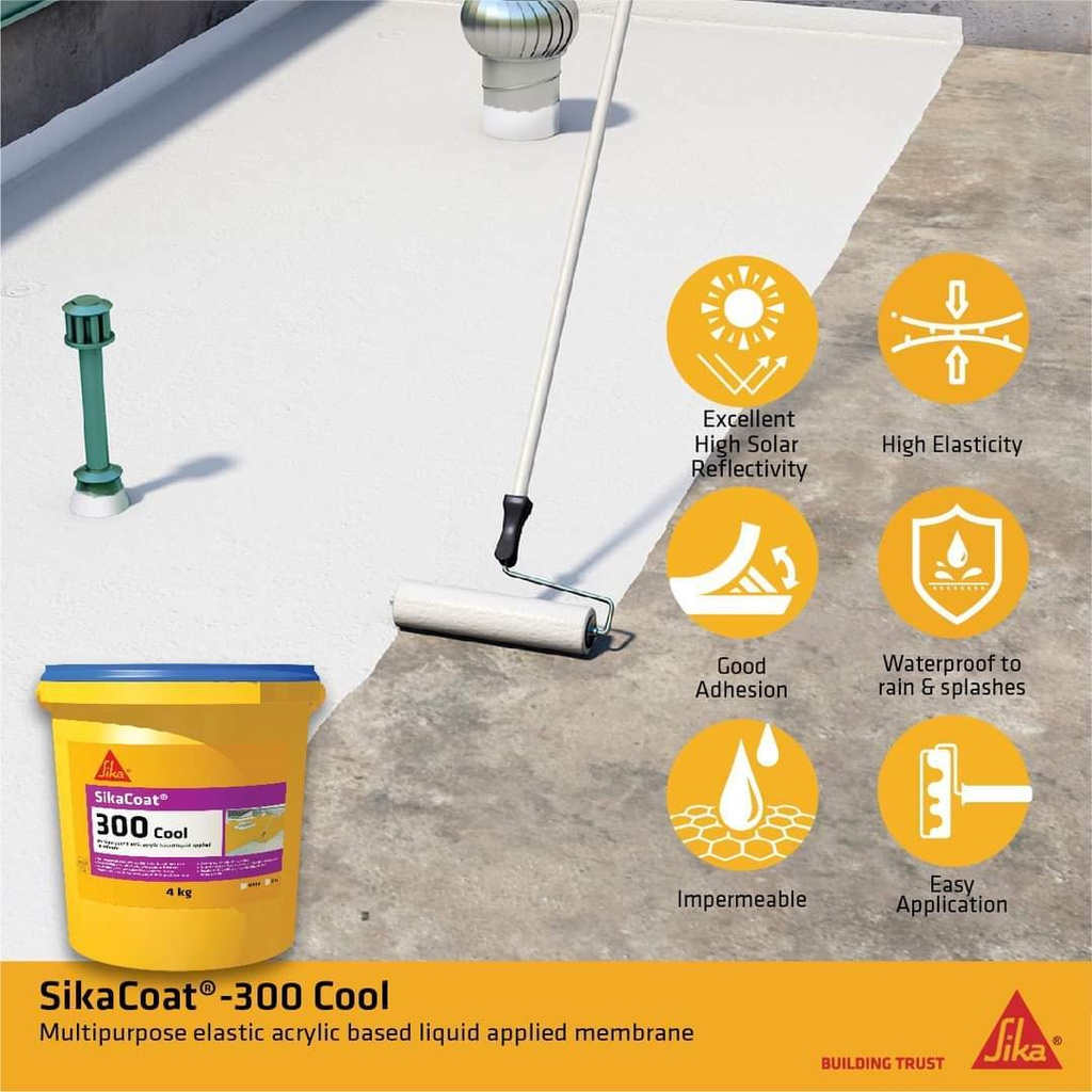 (4KG) Sika SikaCoat 300 Cool Multipurpose Waterproofing Elastic Acrylic ...