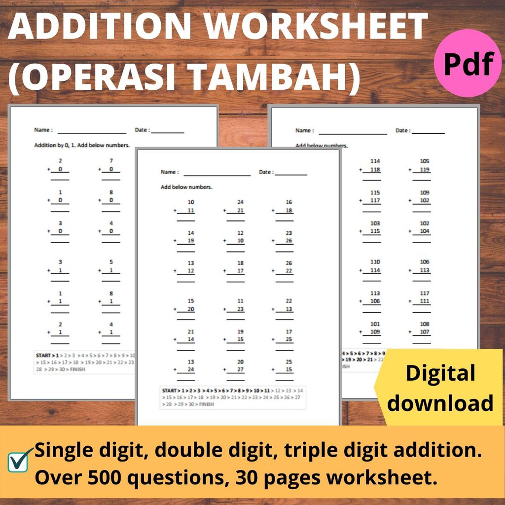 Printables Math Workbook Buku Latihan Matematik operasi tambah Addition ...