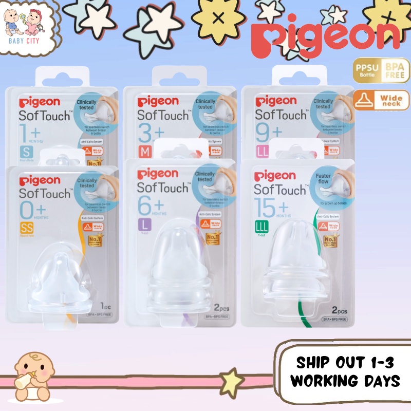 Original PIGEON SofTouch Peristaltic Plus Wide Neck Nipple (SS, S, M, L, LL, LLL) | Shopee Malaysia