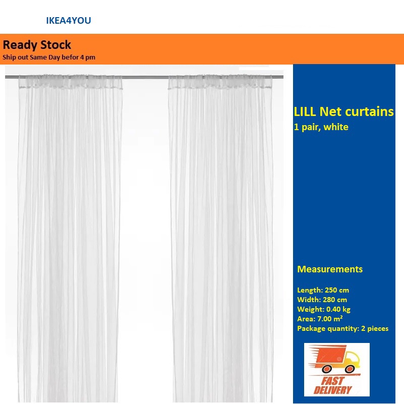 Original LILL Net Curtains 1 Pair–Langsir Jaring–Window Curtain–Net ...