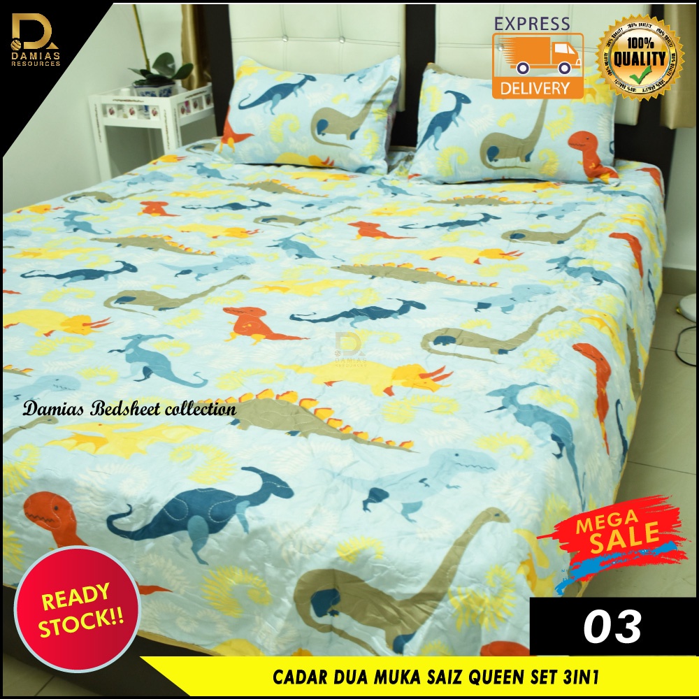 Size Queen Set 3 IN 1 Patchwork Cadar Cartoon Budak Collection Dua Muka ...