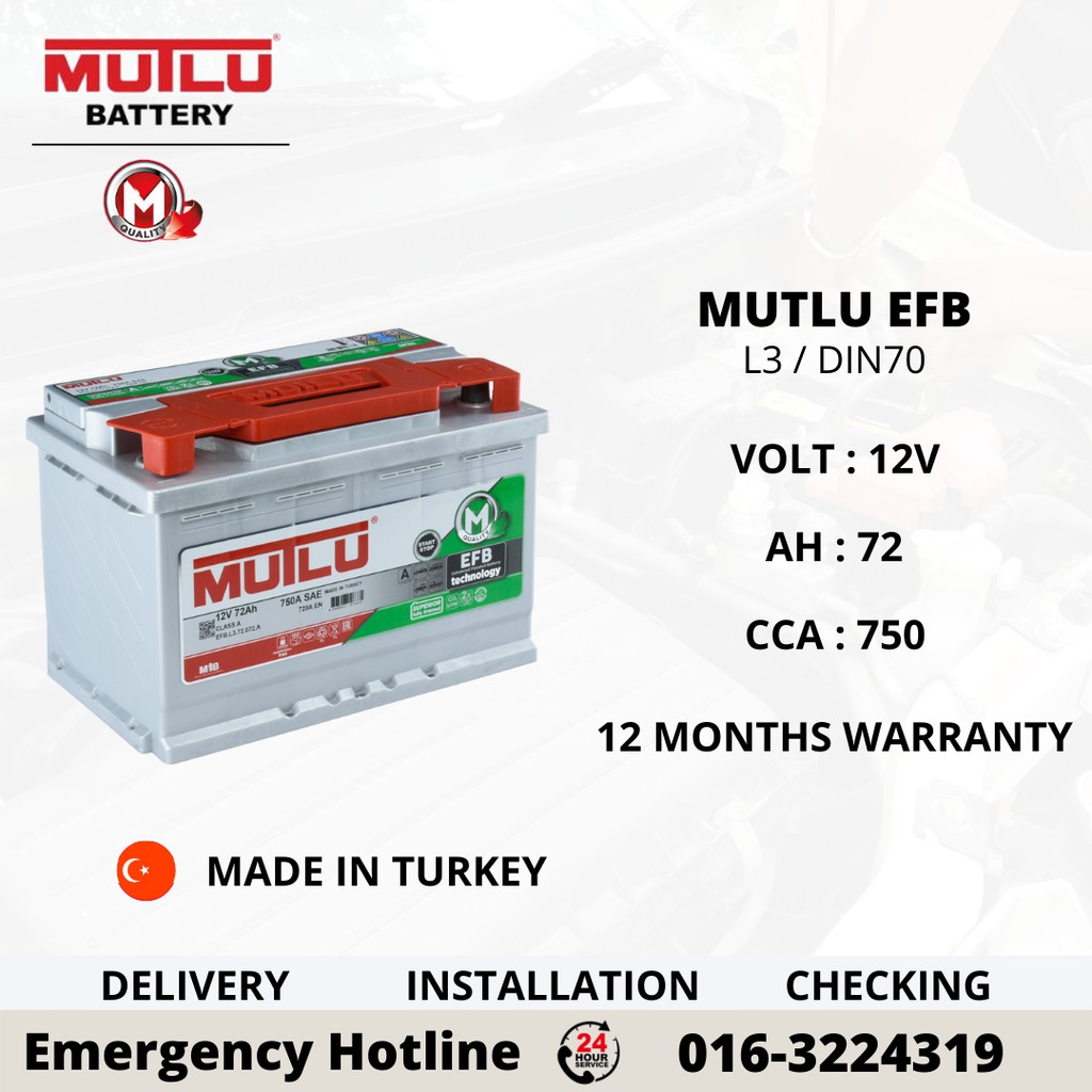 MUTLU EFB DIN70 / L3.72.072.A START STOP CAR BATTERY | Shopee Malaysia