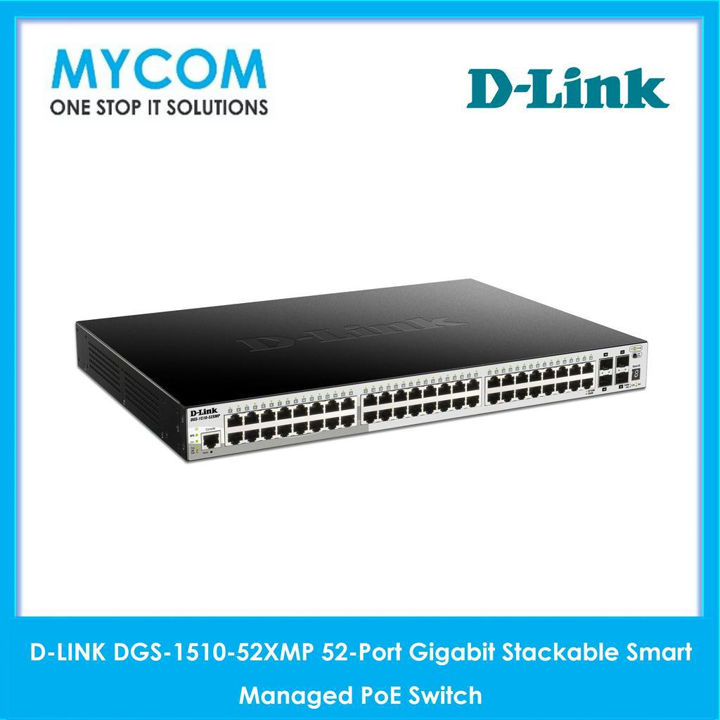 D-LINK DGS-1510-52XMP 52-Port Gigabit Stackable Smart Managed PoE Switch including 4 10GbE SFP+ ...