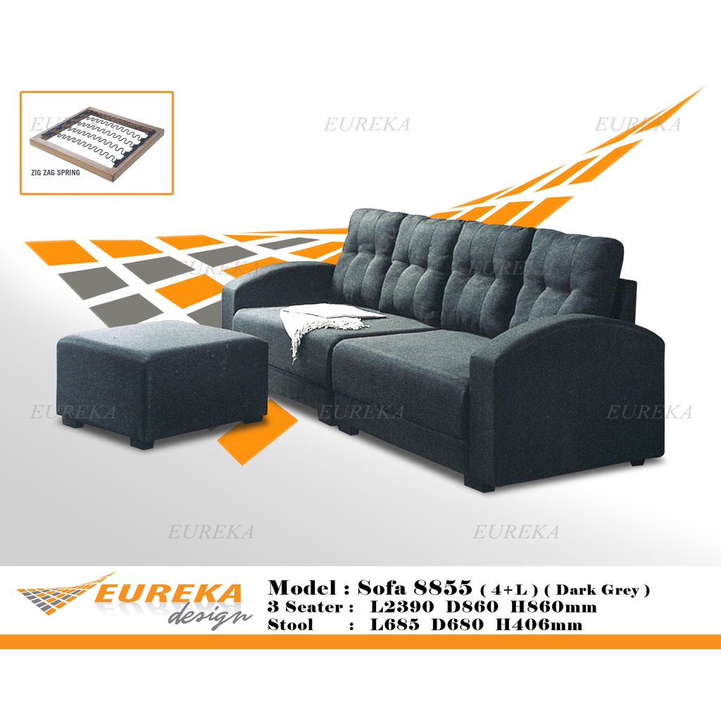 EUREKA Sofa Set 4+L Couch Modern Upholstery Fabric Wood Living Room 8855 (Deliver & Installation ...