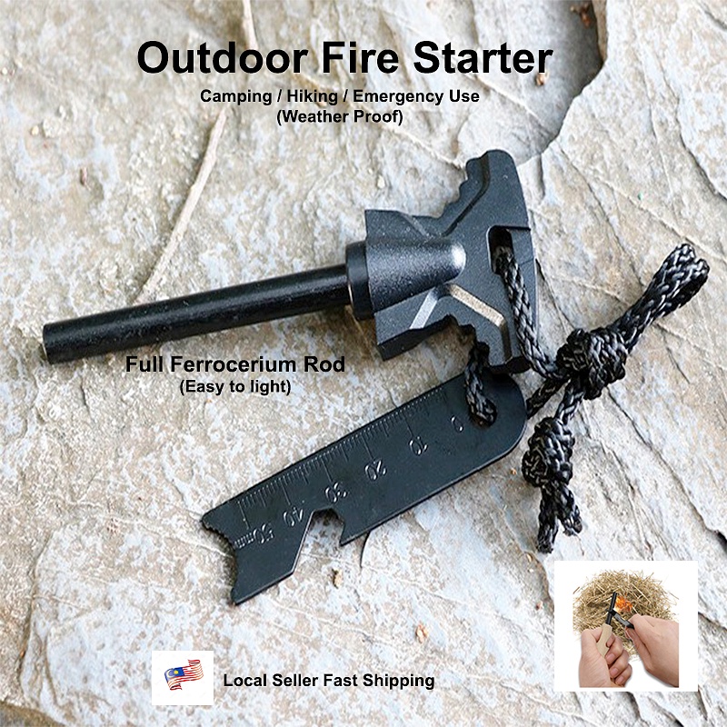 Survival Outdoor Fire Starter Ferrocerium Rod Magnesium Flint Stone ...