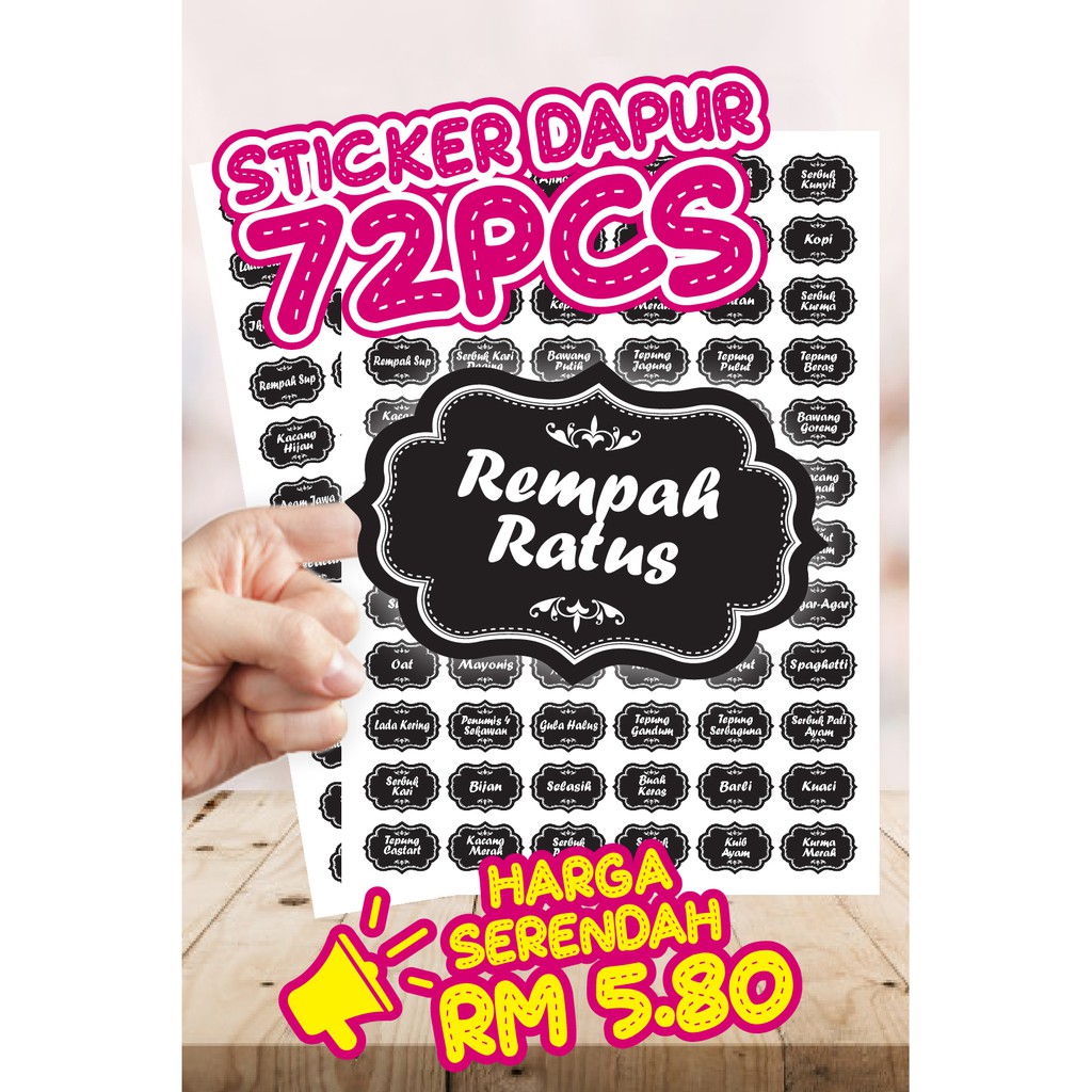 READY STOCK 72pcs Sticker Dapur Kitchen Label sticker Sticker Rempah ...