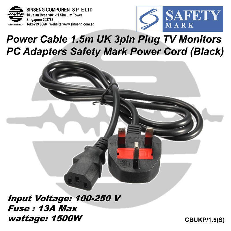 High Quality Safety Mark 1.5M Power Cable UK 3 Pin Power Cord Plug for ...