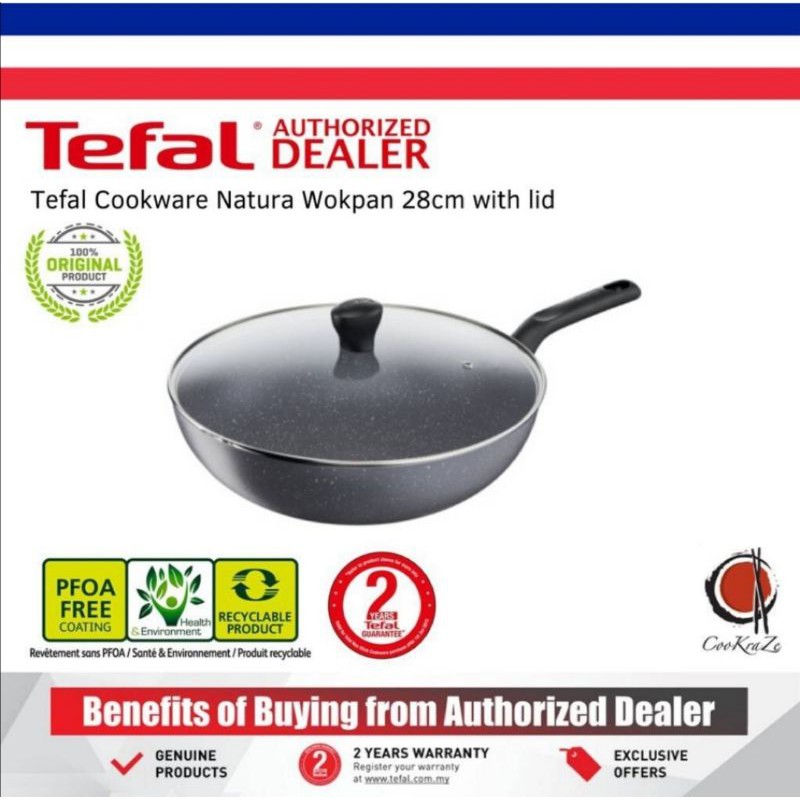 TEFAL NATURA 28CM NON STICK WOKPAN WITH GLASS LID B22692 B2269295 DEEP WOK STIR FRY COOKWARE ...