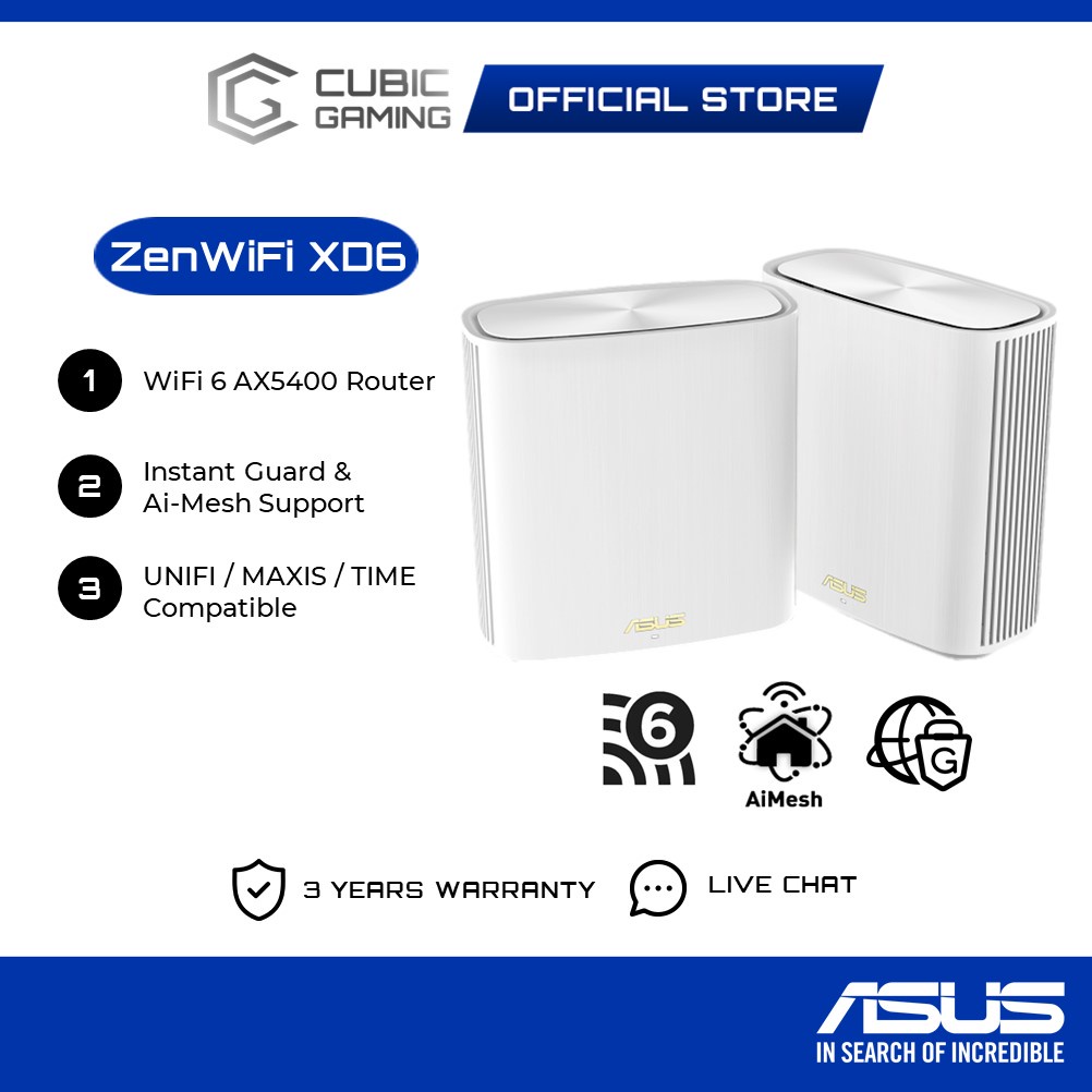 ASUS ZenWiFi XD6 WiFi 6 AX5400 Dual Band Mesh Wi-Fi Router Backhaul ...
