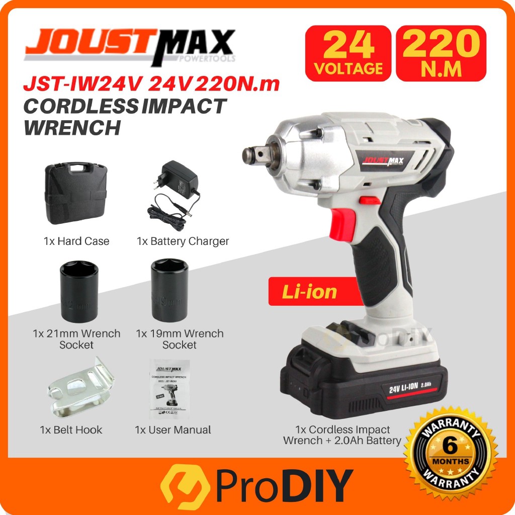 JOUSTMAX JSTIW24V / JST-IW24V Brushless Rechargeable Cordless Impact Wrench Socket Set 24V 220N ...