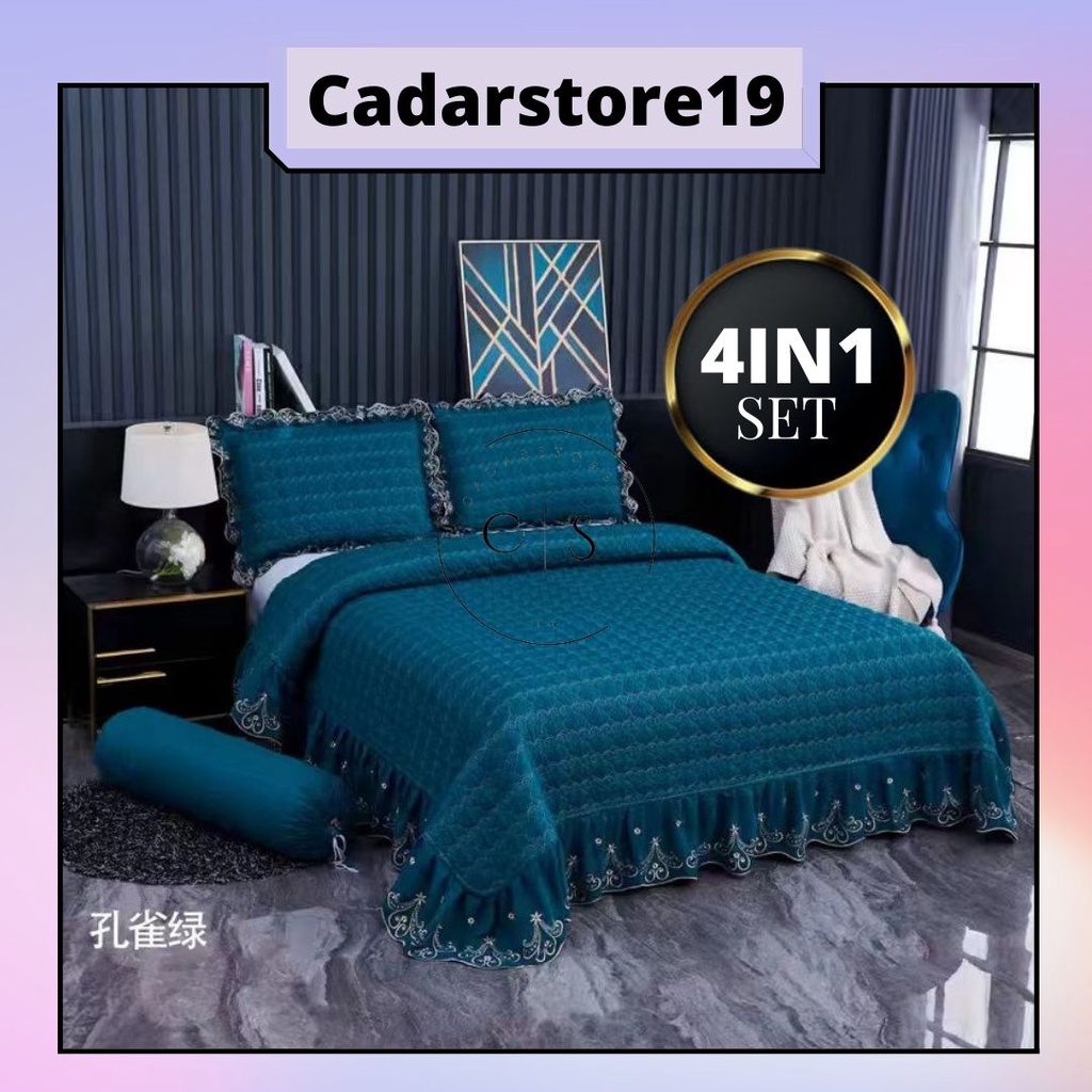 PREMIUM Cadar Pengantin Beropol Set 4 IN 1 Bedsheet Ropol Cadar ...