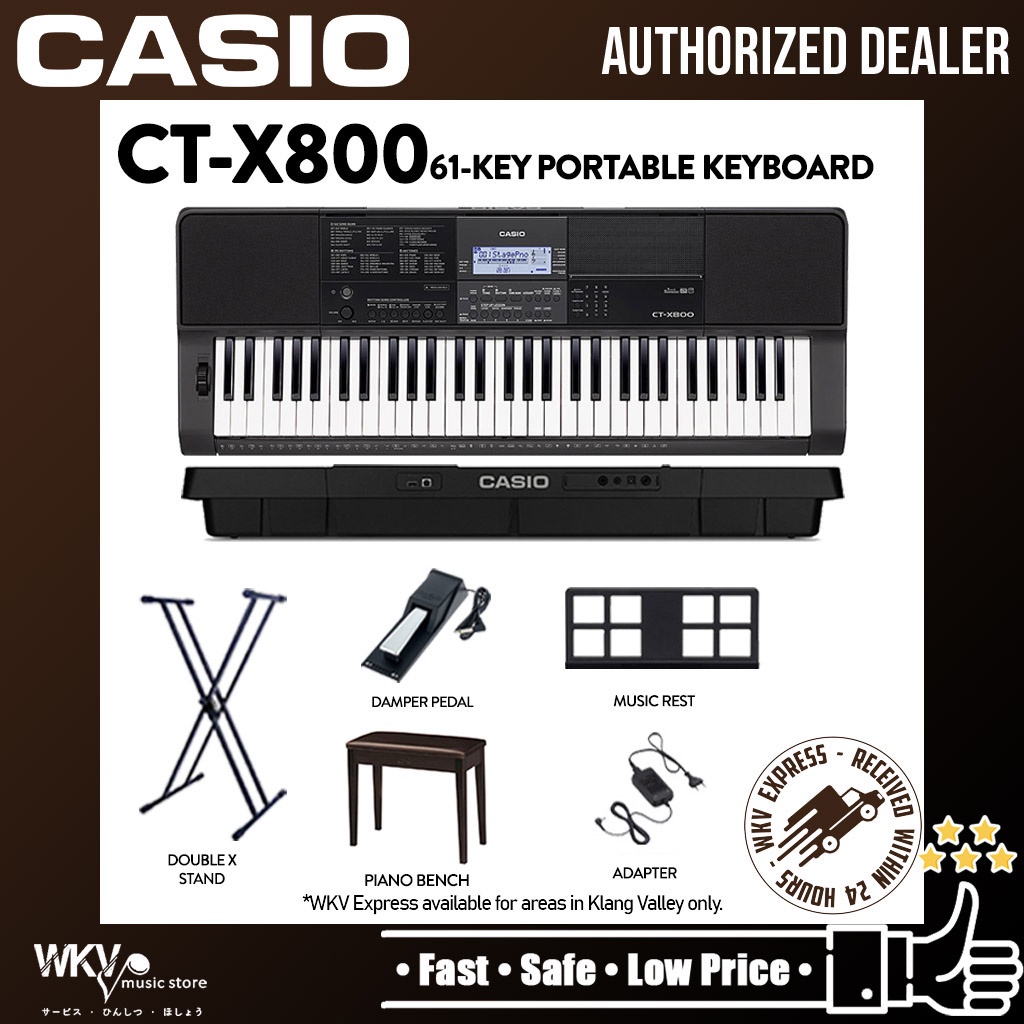 Casio CT-X800 61-Key Portable Keyboard Package with Pedal, Double X ...