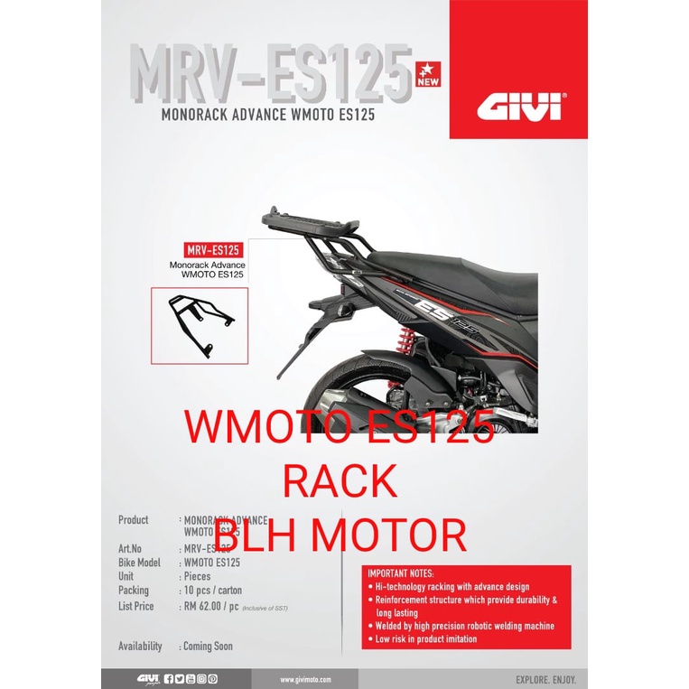 RACK/ KAKI GIVI MONORACK MRV WMOTO ES125 TULISAN GIVI LATEST DESIGN ...