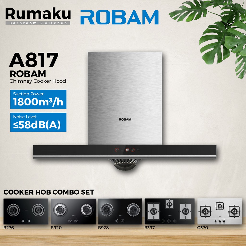 [COMBO SET] ROBAM A817 Chimney Cooker Hood + Built-In Gas Cooker Hob [FREE Ducting Hose & Cap ...