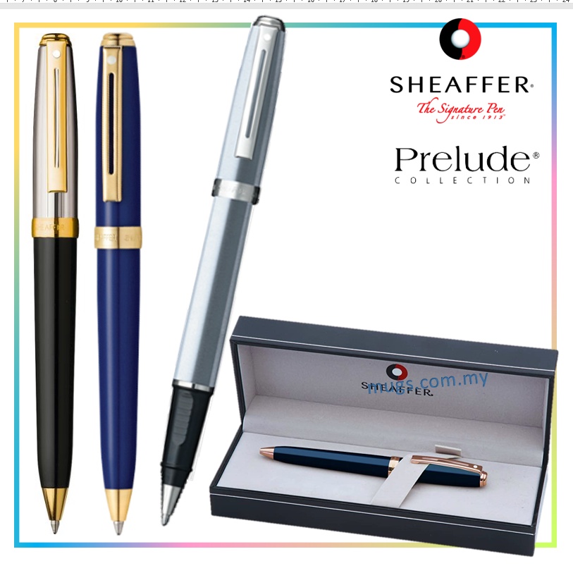 RM599 Sheaffer Prelude Pen Ballpoint COBALT BLUE GOLD Palladium RollerBall Brushed Chrome Silver ...