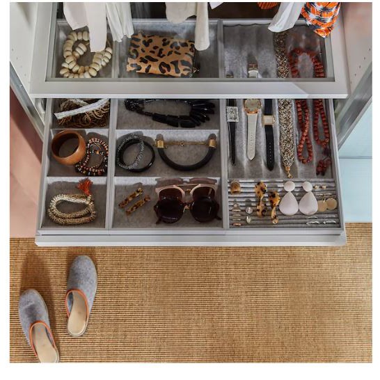 IKEA KOMPLEMENT Insert with 4 compartments, light grey, 25x53x5 cm ...