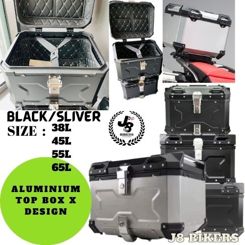Aluminium Top Box X Design Kotak Motosikal Peti Aluminum Box Motorcycle PETI 38L 45L 55L 65L ...