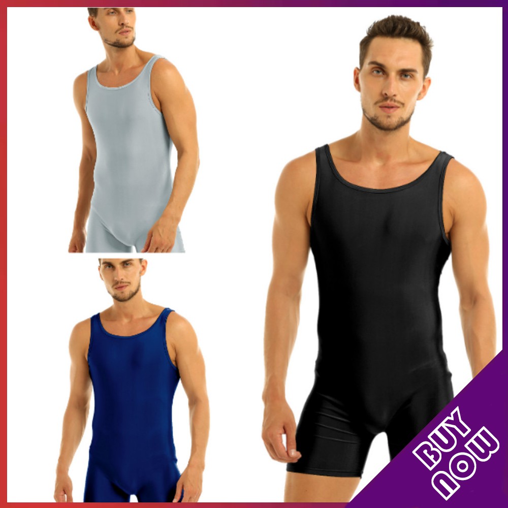 Mens Spandex Short Tank Sleeveless Stretchy Sport Gym Bodysuit