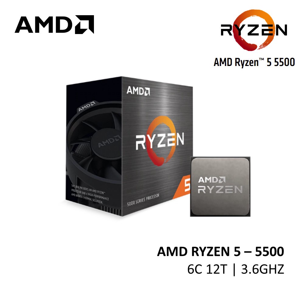 AMD RYZEN 5 5500 WITH WRAITH STEALTH COOLER AMD AM4 CPU PROCESSOR ...