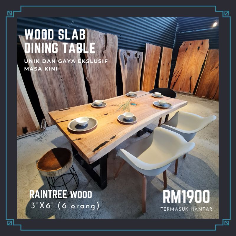 MEJA MAKAN KAYU BALAK DINING TABLE WOOD SLAB | Shopee Malaysia