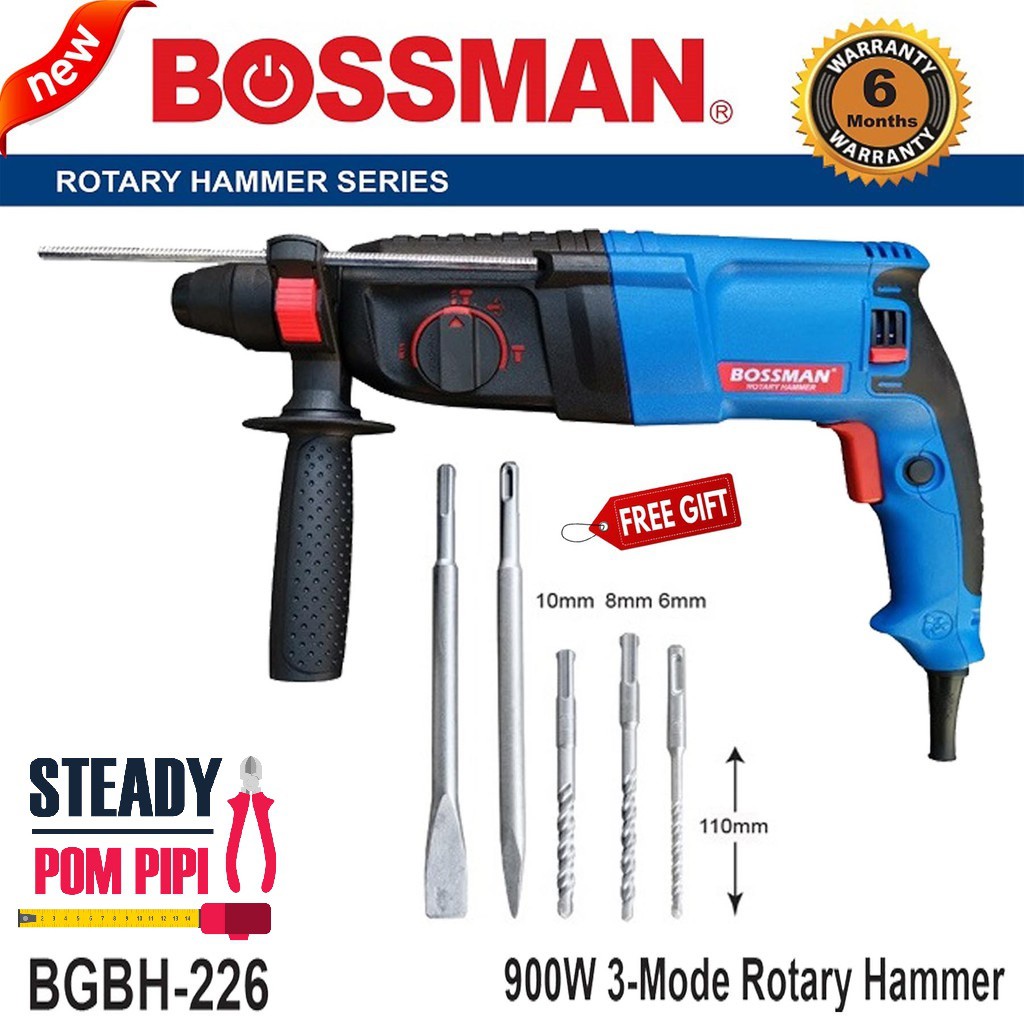 BGBH226 900W BOSSMAN 3-MODE ROTARY HAMMER DRILL SET 900W 3 MODE GERUDI ...