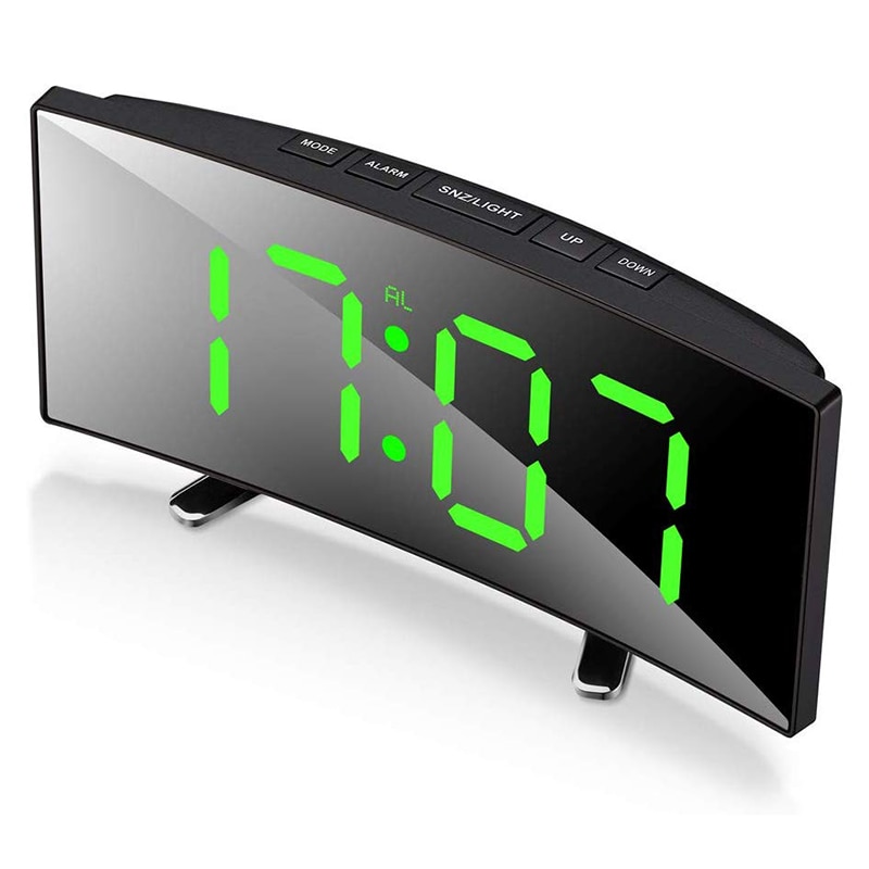 LED Alarm Clock Mirror Curved Screen Digital Clock with Snooze ...