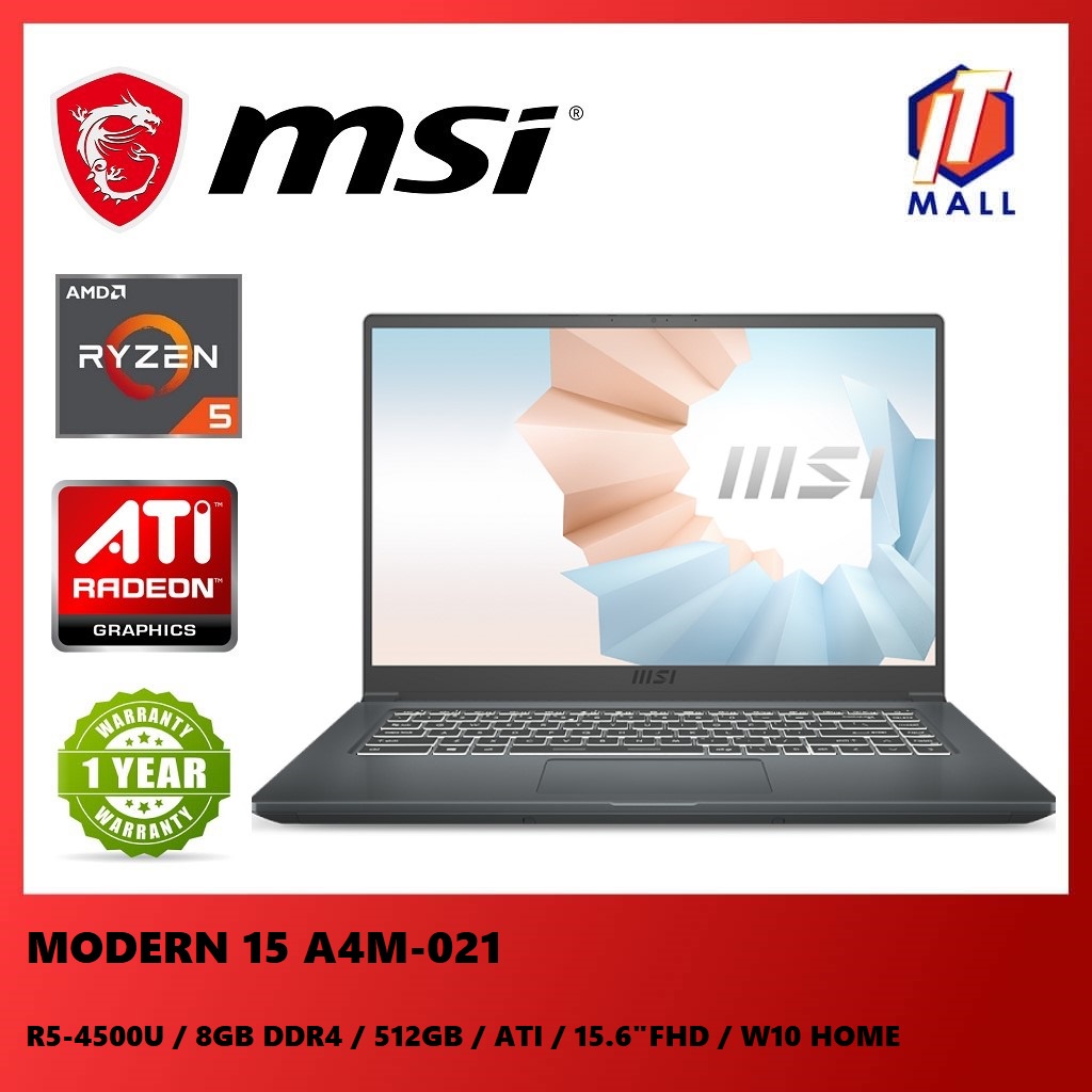 MSI MODERN 15 A4M-021MY R5 Creation Laptop (8GB, 512GB SSD, 15.6″ FHD, W10, 1YR) | Shopee Malaysia