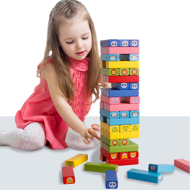 54ps Stacking Tumbling Tumble Colored Stacking Game Wooden Blocks Tower ...