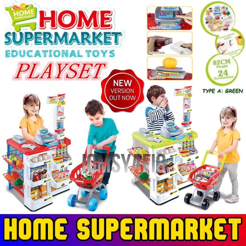{ READY STOCK } Pretend Home Supermarket kids Play Set with trolley Toy ...
