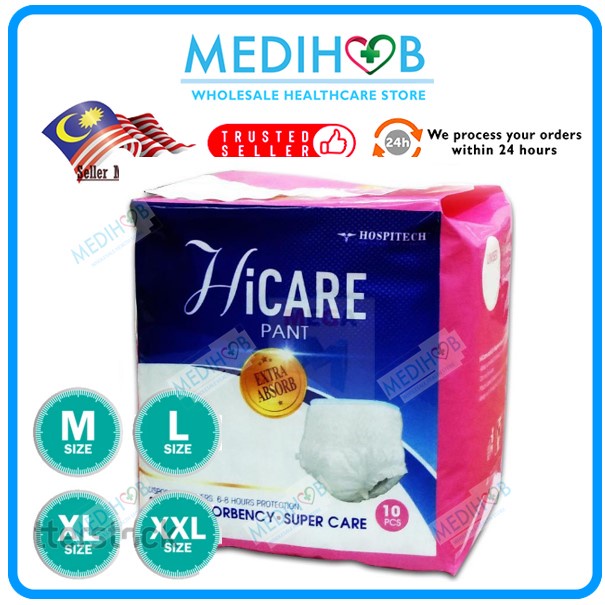 HiCARE Adult Pants Diapers 10pcs per bag ( Unisex ) Size M / L / XL / XXL | Shopee Malaysia