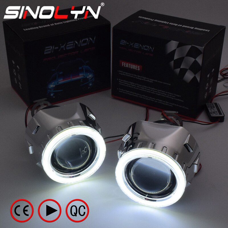 2.5 inch COB LED Angel Devil Eyes DRL HID Bi-xenon Headlight Car ...