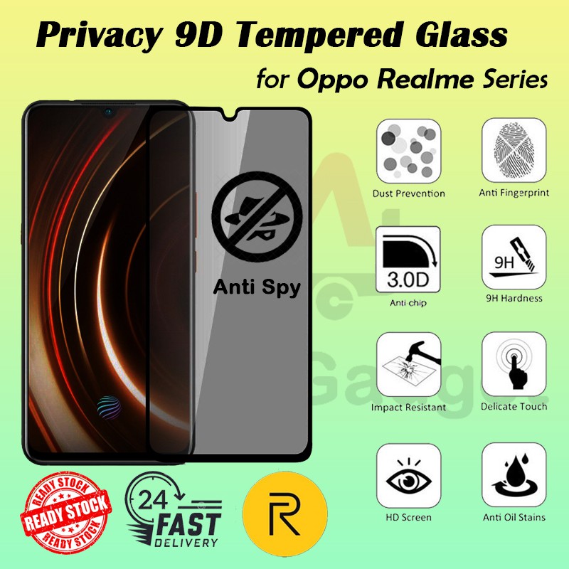 Realme 14/C75/14x/Note 60/13/C61/C65/C63/12x/12 Plus/C67/11x/C51/C53/10 Privacy Tempered Glass ...