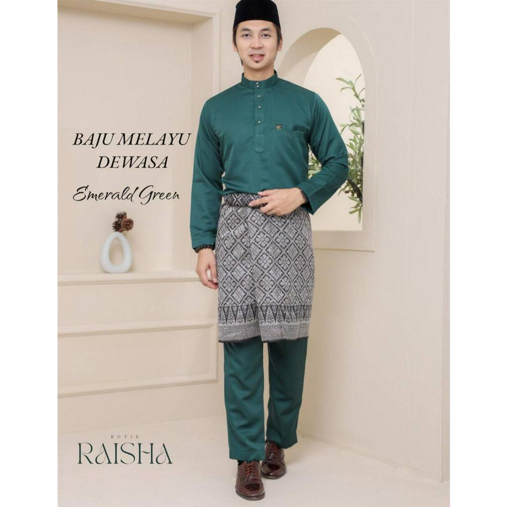BAJU MELAYU CEKAK MUSANG DEWASA [EMERALD GREEN] | Shopee Malaysia