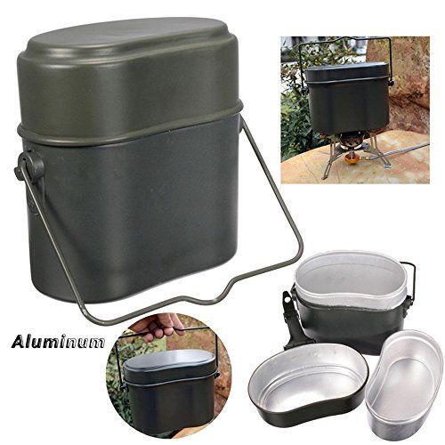 New 3 Pcs in 1 Hiking Survival Green Bento Lunch Box Camping Cookware ...