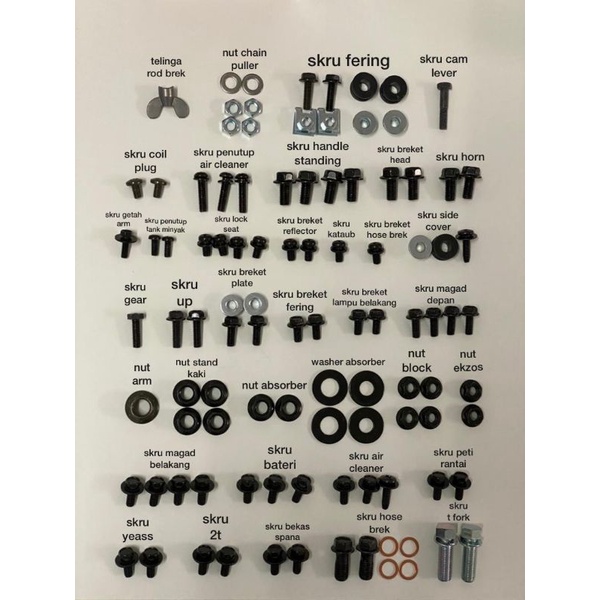 SKRU BOLT SCREW 10 12 NUT 14 SET BODY COMPLETE YAMAHA RXZ MILI ...
