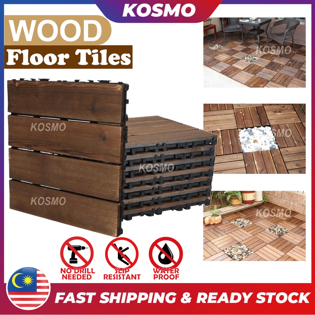 KOSMO 30x30cm ANTI-CORROSION Wood Floor Tiles Outdoor Garden Decking ...