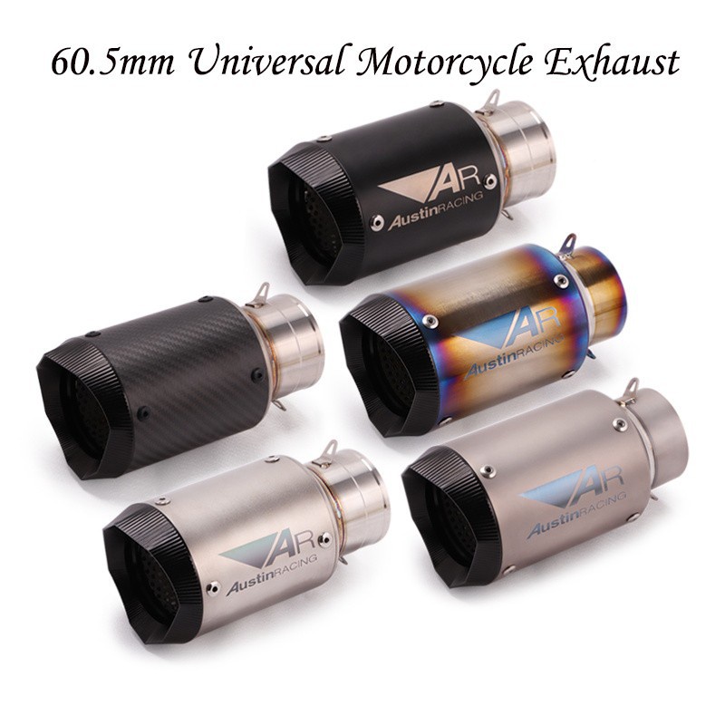 61mm Universal Motorcycle Exhaust Muffler Carbon Fiber AR Austin Racing ...